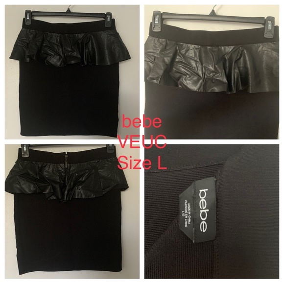 bebe | Skirts | Veuc Vintage Bebe Bandage Skirt Wfaux Leather Peplum Size L | Poshmark